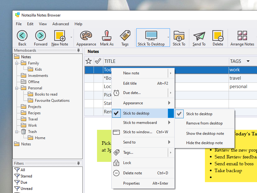 Hide Or Show Sticky Notes On Windows Desktop In Notezilla