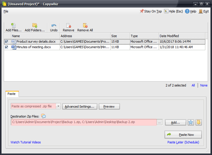 Create Multiple Compressed zip Files Simultaneously At Different 