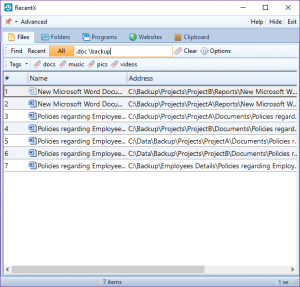 Search files inside specific folders in Windows using RecentX – Conceptworld's Blog