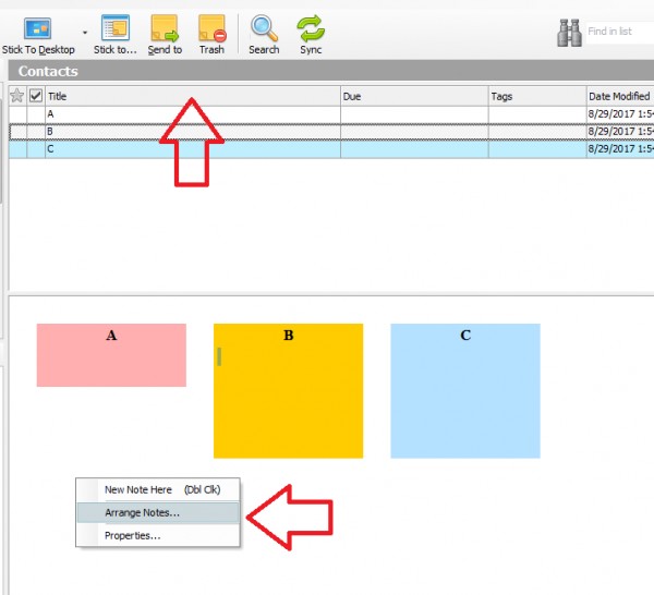 Arranging sticky notes in an alphabetical sequence in a particular ...